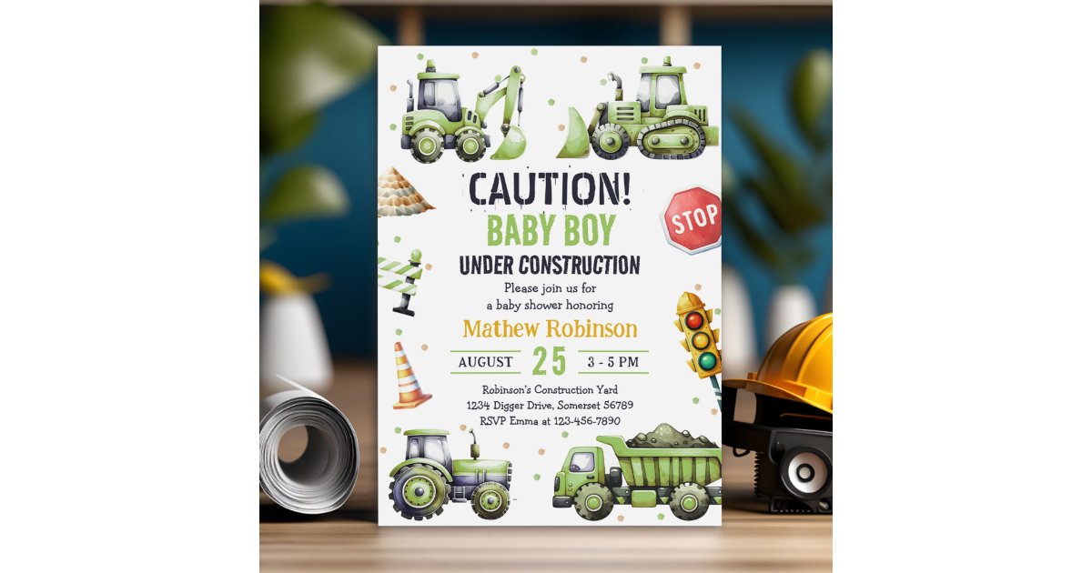 Boy Under Construction Baby Shower Invitation | Zazzle