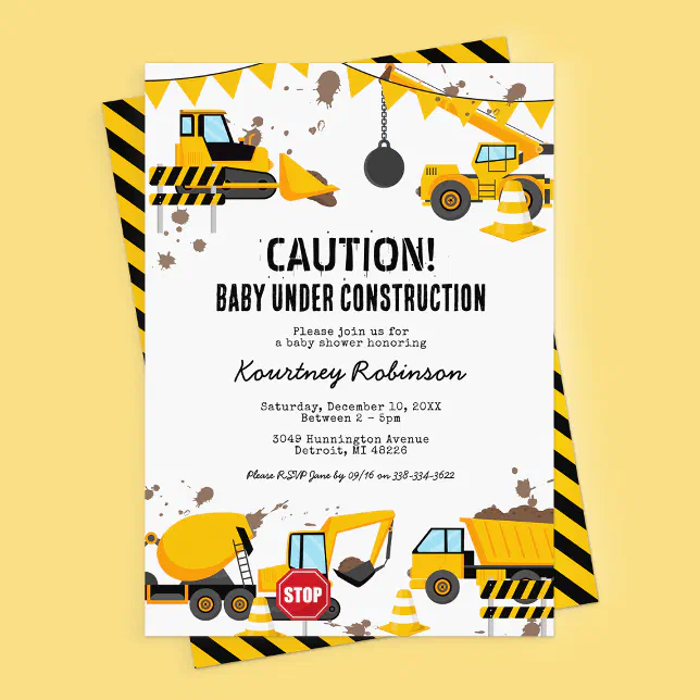Boy Under Construction Baby Shower Invitation | Zazzle