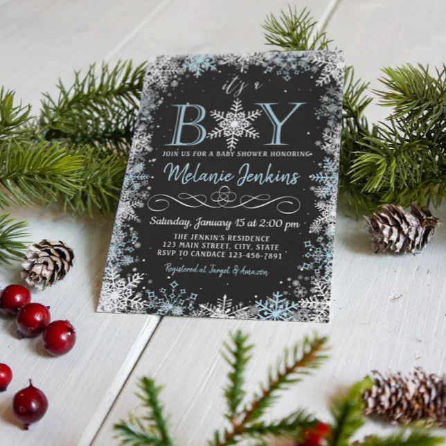 Boy Winter Snowflake Baby Shower Invitation | Zazzle