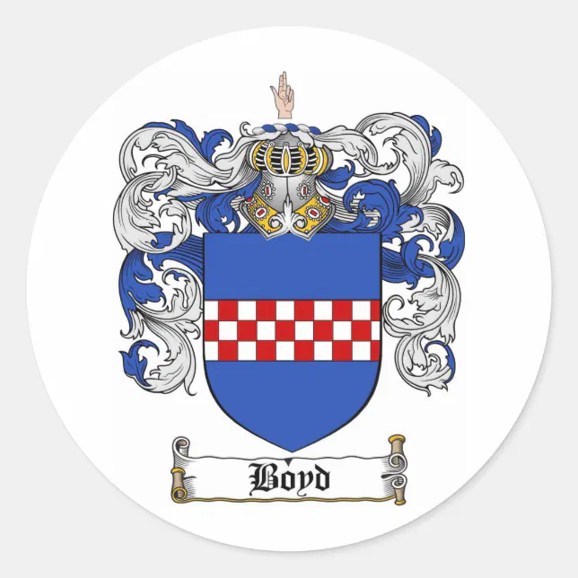 BOYD FAMILY CREST - BOYD COAT OF ARMS CLASSIC ROUND STICKER | Zazzle