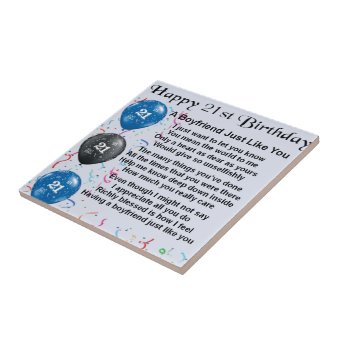Boyfriend Poem - 21st Birthday Ceramic Tile | Zazzle