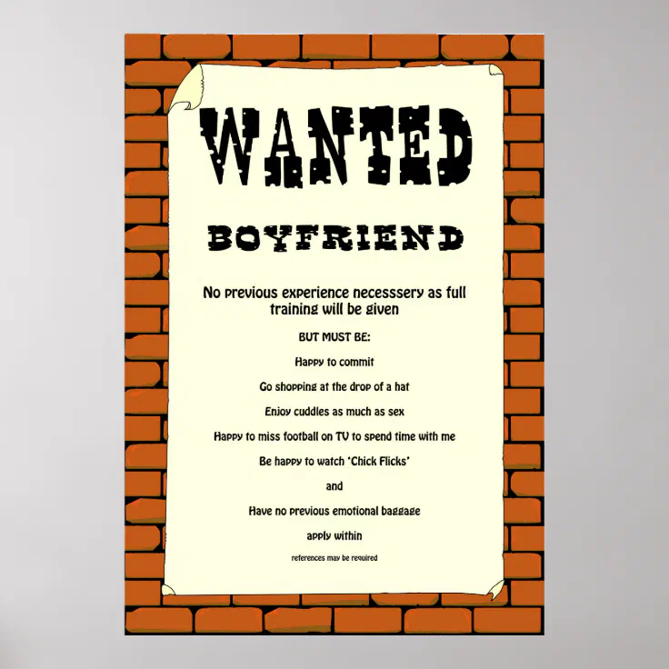 "Boyfriend Wanted" Poster. Poster | Zazzle