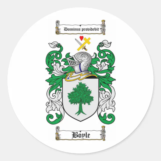 BOYLE FAMILY CREST - BOYLE COAT OF ARMS CLASSIC ROUND STICKER | Zazzle