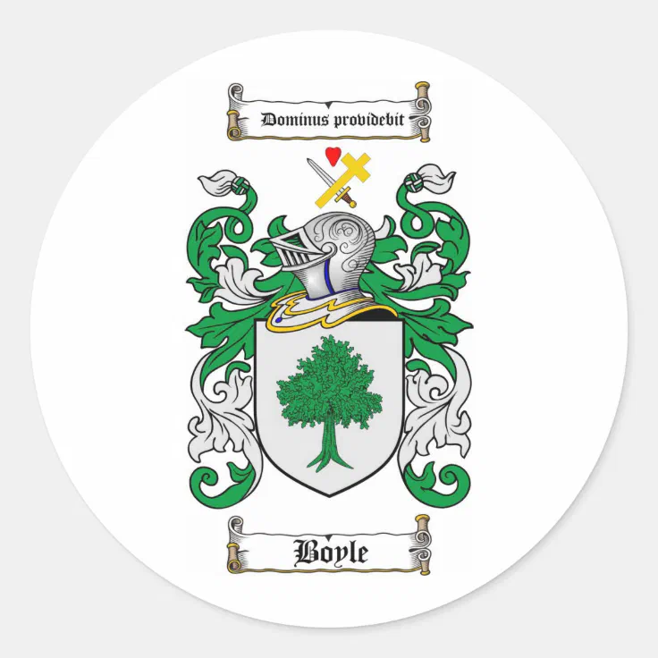 BOYLE FAMILY CREST - BOYLE COAT OF ARMS CLASSIC ROUND STICKER | Zazzle