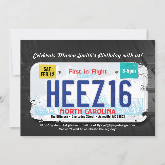 Boy's 16th Bday North Carolina License Invitation | Zazzle