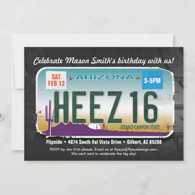 Boy's 16th Birthday Arizona License Invitation | Zazzle