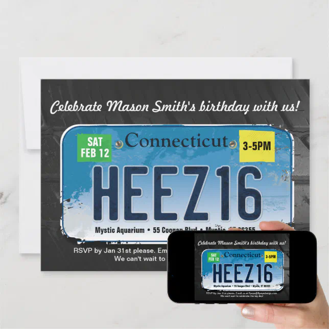 Boy's 16th Birthday Connecticut License Invitation | Zazzle