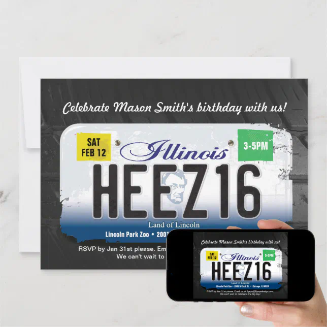 Boy's 16th Birthday Illinois License Invitation | Zazzle