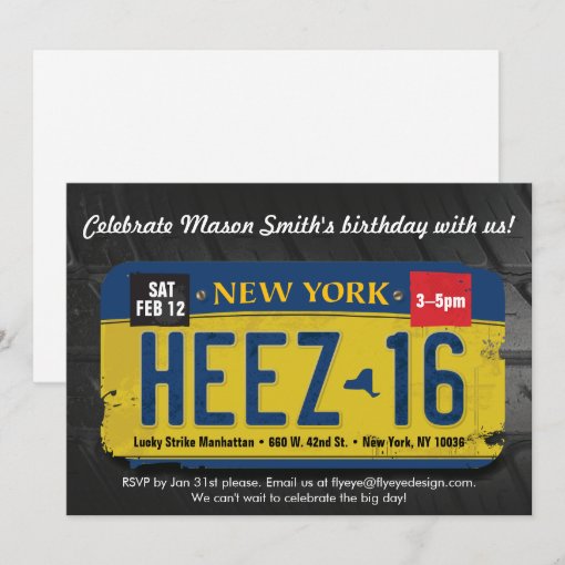 Boy's 16th Birthday New York License Invitation | Zazzle
