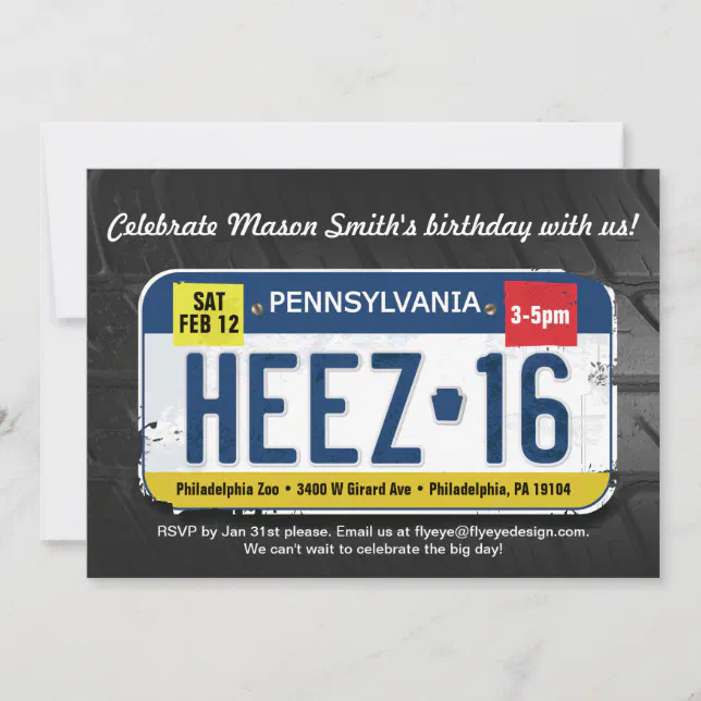 Boy's 16th Birthday Pennsylvania License Invitatio Invitation | Zazzle