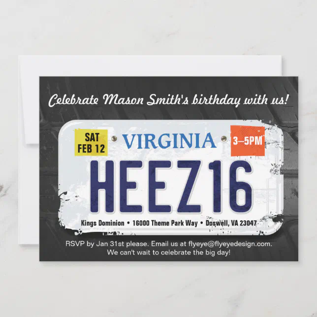 Boy's 16th Birthday Virginia License Invitation | Zazzle