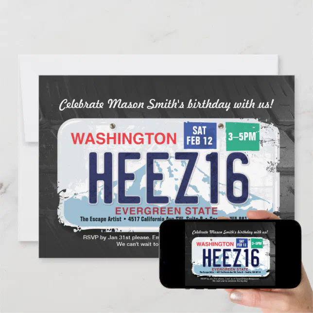 Boy's 16th Birthday Washington License Invitation | Zazzle
