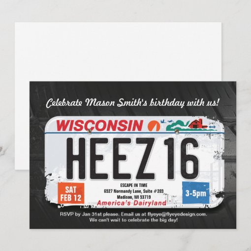 Boy's 16th Birthday Wisconsin License Invitation | Zazzle