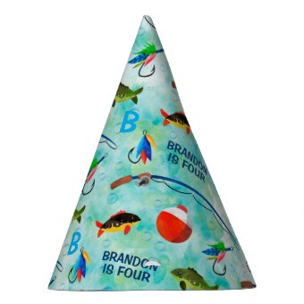 Boys 4th birthday o-fish-ally fishing themed party hat | Zazzle