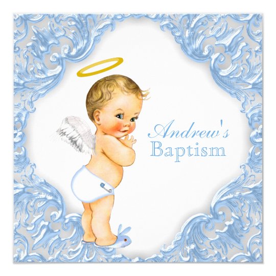 Boys Angel Baptism Christening Invitation | Zazzle.com