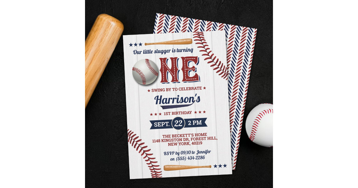Boys Baseball 1st Birthday Invitation | Zazzle