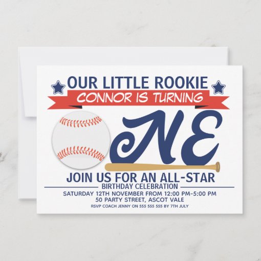 Boy's Baseball 1st Birthday Party Invitation | Zazzle