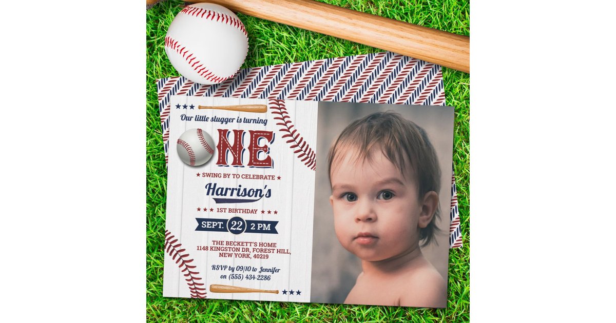 Boys Baseball 1st Birthday Photo Invitation | Zazzle