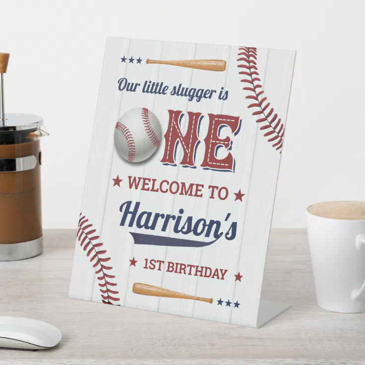 Boys Baseball 1st Birthday Welcome Pedestal Sign | Zazzle