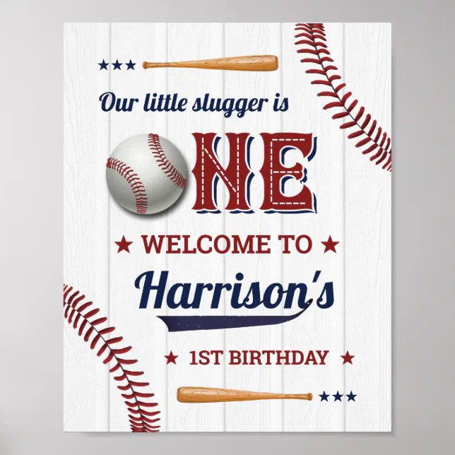 Boys Baseball 1st Birthday Welcome Sign | Zazzle