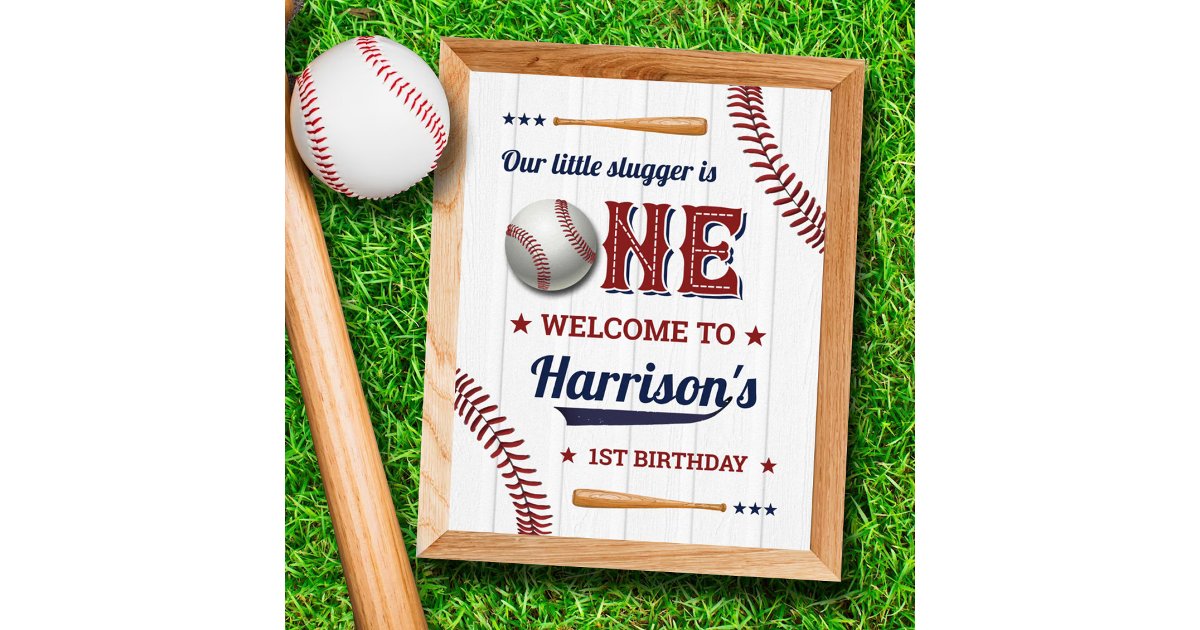 Boys Baseball 1st Birthday Welcome Sign | Zazzle