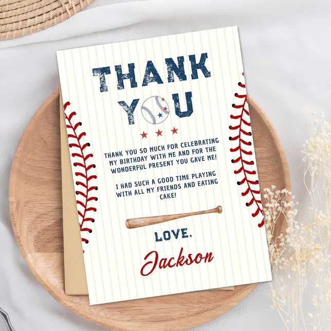 Boys Baseball Birthday Thank You Card | Zazzle