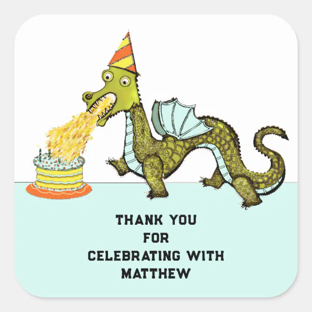 Boy's Birthday Party Thank You Square Sticker | Zazzle
