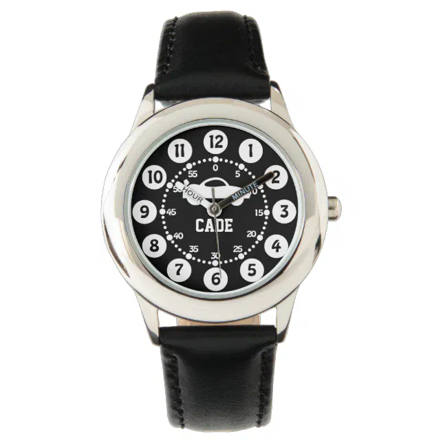 Boys black and white name wrist watch | Zazzle