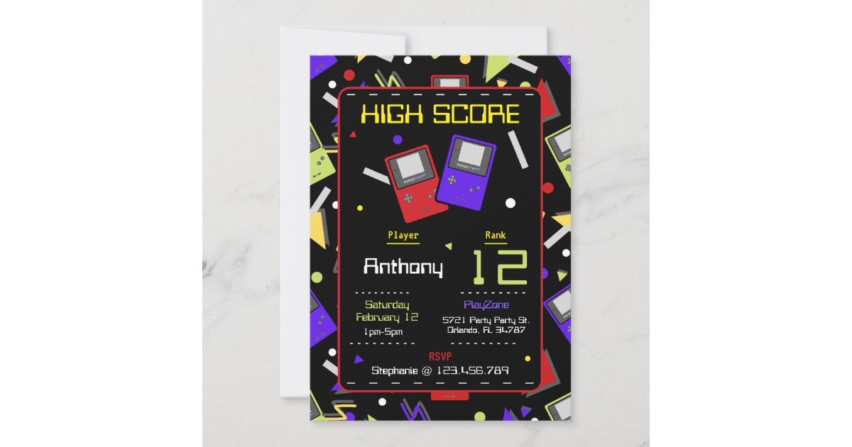 Boys Black Retro Gaming Birthday Invitation | Zazzle
