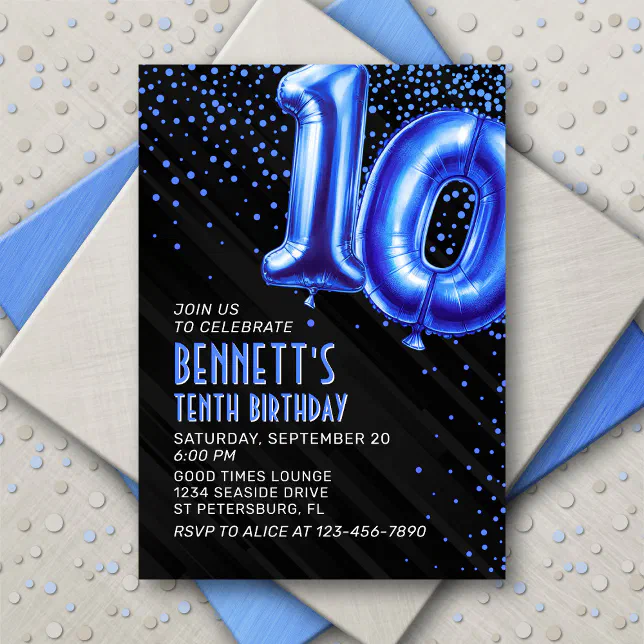 Boys Blue 10th Birthday Invitation | Zazzle