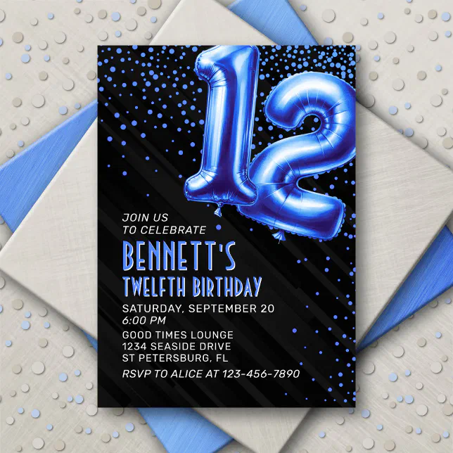 Boys Blue 12th Birthday Invitation | Zazzle