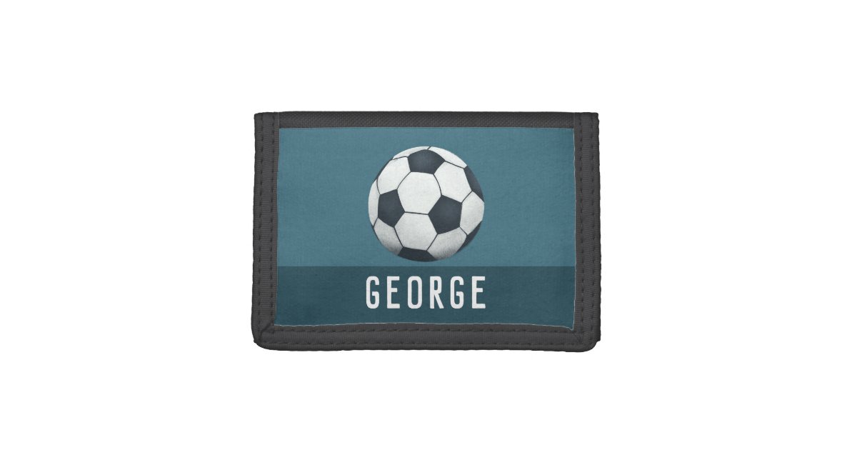 Boys Blue and Sporty Football Soccer Ball Kids Trifold Wallet | Zazzle