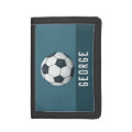 Boys Blue and Sporty Football Soccer Ball Kids Trifold Wallet | Zazzle