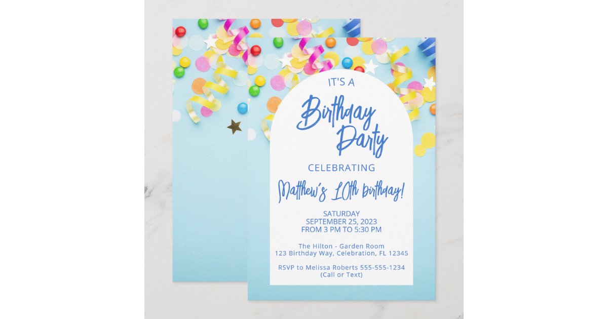 Boys Blue Birthday Party Invitation | Zazzle