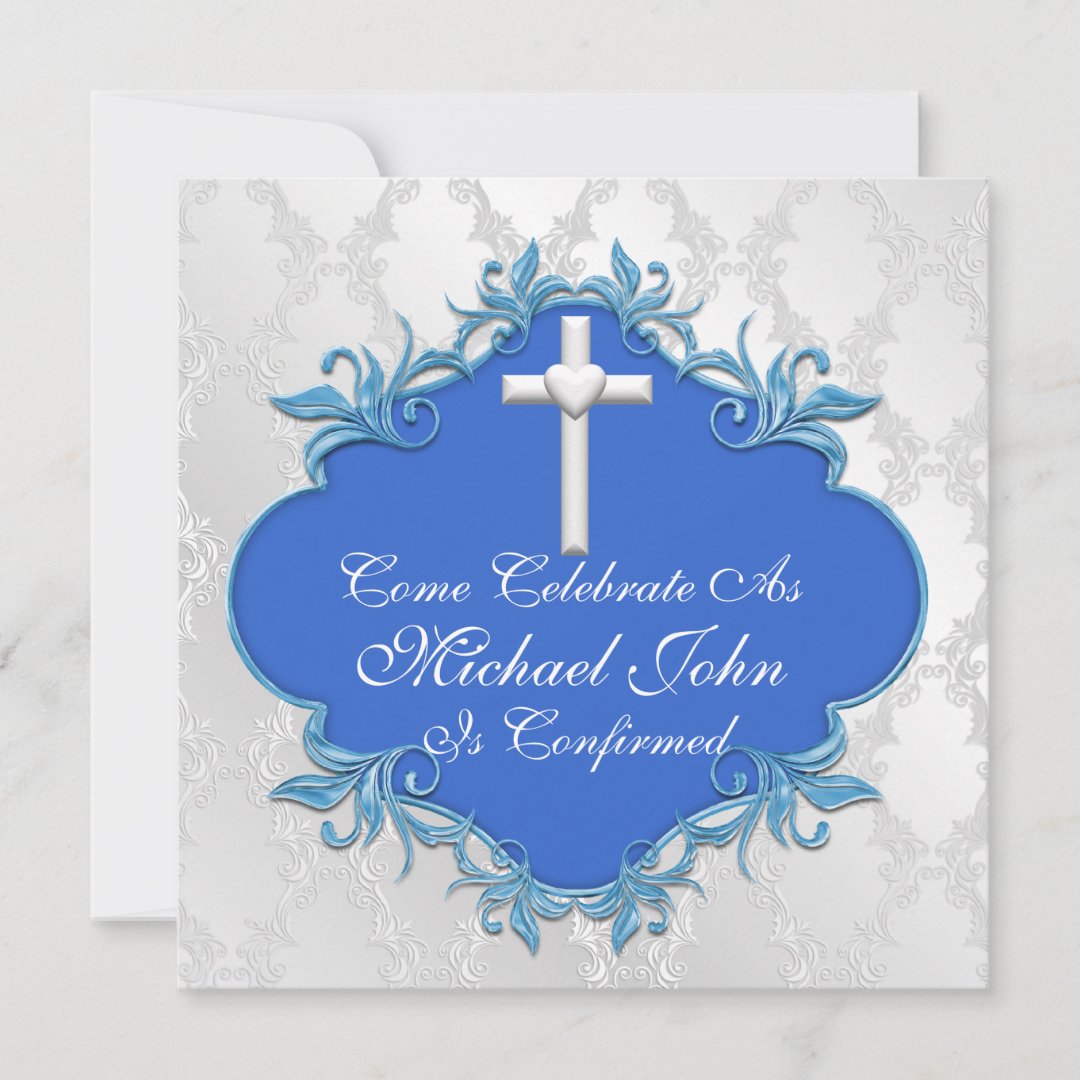 BOYS BLUE COMMUNION Invitations Elegant Design | Zazzle