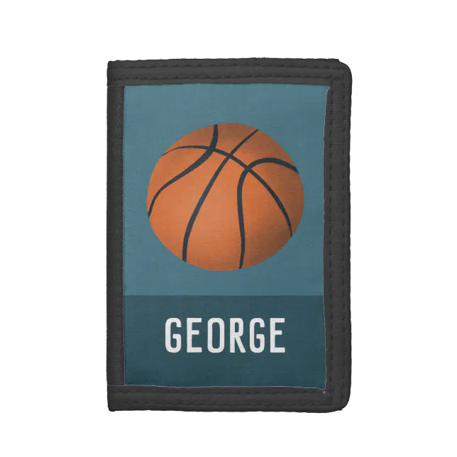 Boys Blue Modern and Sporty Basketball Kids Trifold Wallet | Zazzle