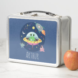 Boys Blue Space Alien Monster Kids Metal Lunch Box | Zazzle