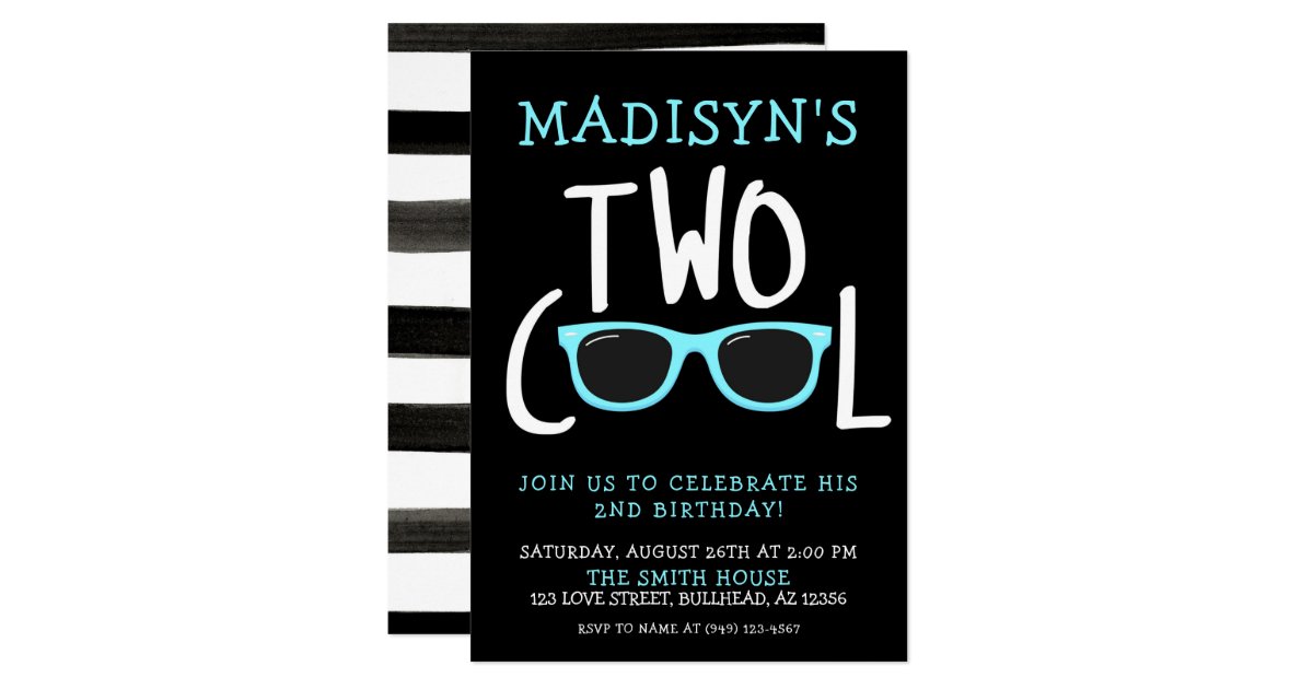 Boy's Blue Sunglasses Two Cool 2nd Birthday Invitation | Zazzle.com