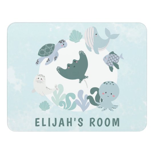 Boys Blue Under The Sea Ocean Animals & Name Kids Door Sign | Zazzle.com