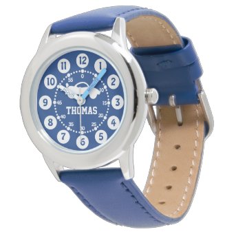 Boys blue white name wrist watch | Zazzle