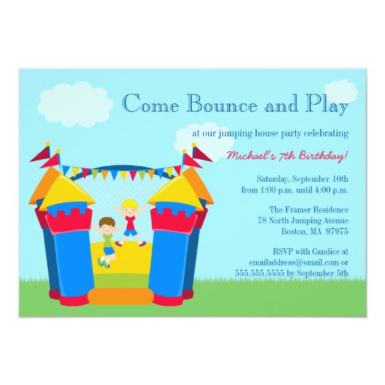 Boy's bounce house birthday party invitation | Zazzle.com