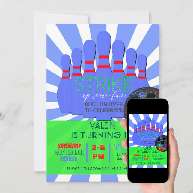 Boys Bowling Birthday Party strike, bowl Invitation | Zazzle