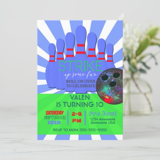 Boys Bowling Birthday Party strike, bowl Invitation | Zazzle