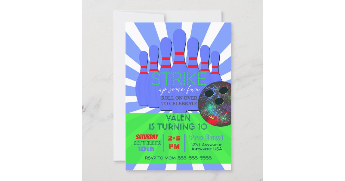 Boys Bowling Birthday Party strike, bowl Invitation | Zazzle