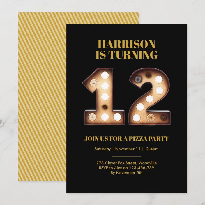 Boys Bright lights 12th birthday invitation | Zazzle.com