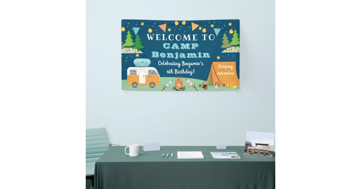 Boys Camping Birthday Camp Out Party Welcome Banner | Zazzle