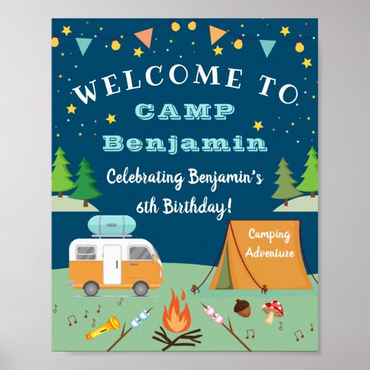 Boys Camping Birthday Camp Out Party Welcome Poster | Zazzle.com