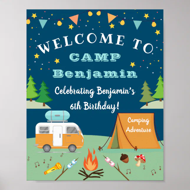 Boys Camping Birthday Camp Out Party Welcome Poster | Zazzle