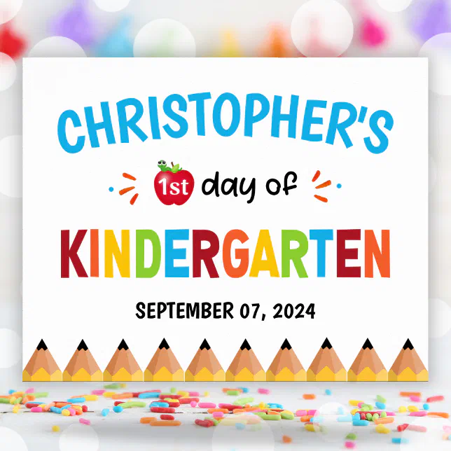 Boys Colorful First Day Of School Kindergarten Poster | Zazzle