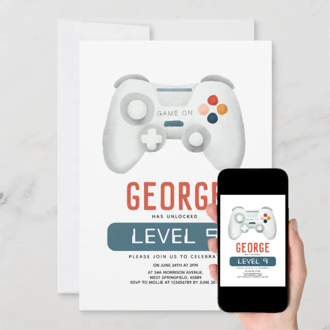 Boys Cool Blue Gaming Kids Birthday Invitation | Zazzle